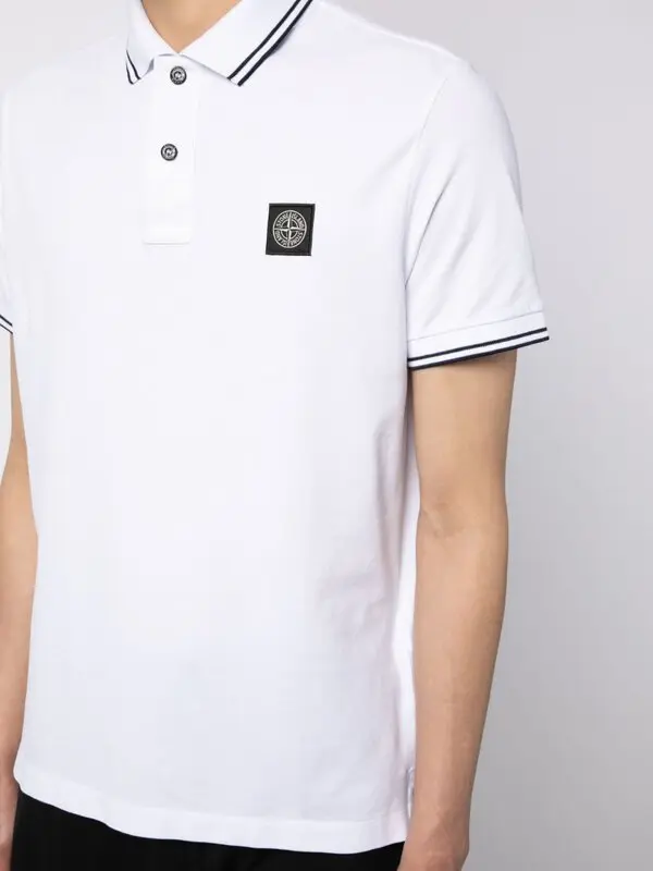 Stone Island Stripe-trim Piqué Polo Shirt - White