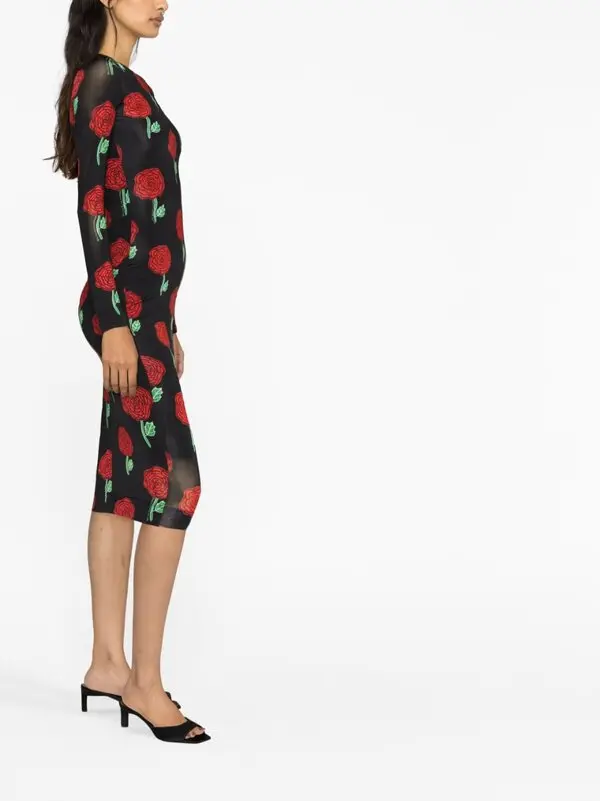 Versace Rose-print Midi Dress