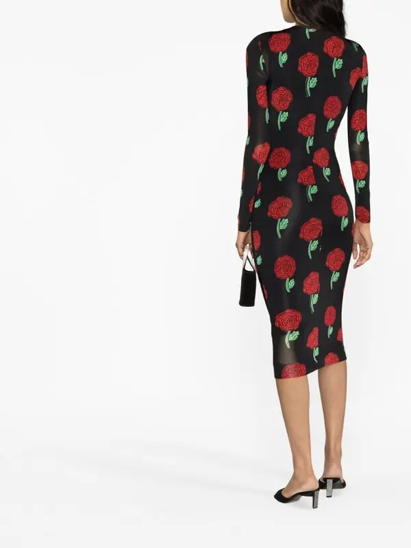 Versace Rose-print Midi Dress