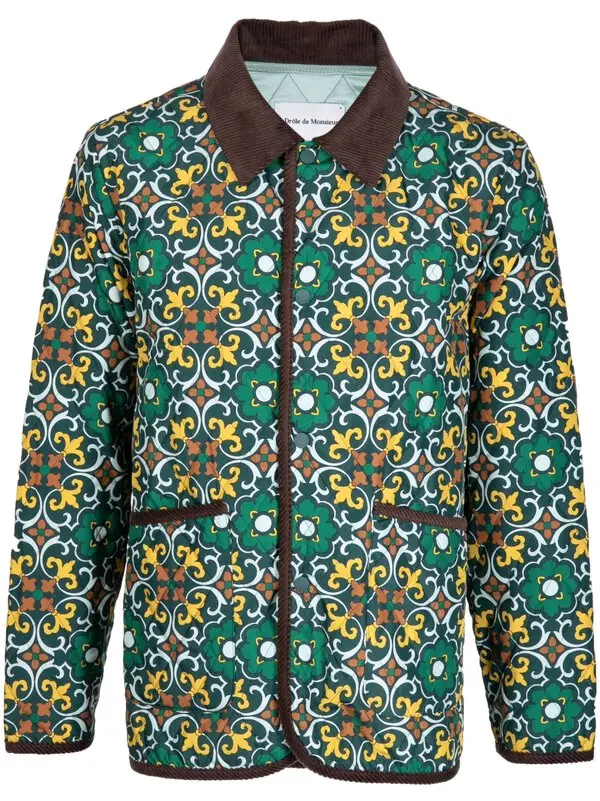 Drole De Monsieur Geometric-print Quilted Jacket - Green