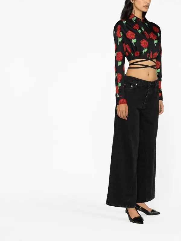 Versace Floral-print Cropped Blouse