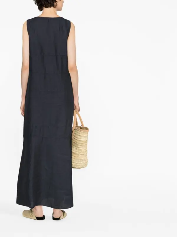 long linen dresses with sleeves Fall Thin Black Linen Dresses Long Sleeve Linen Caftans Gown L main image 0