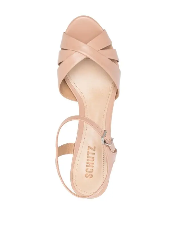 Schutz 110mm Crossover Straps Leather Platform Block Heel Sandals