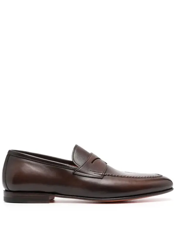 Santoni Penny-slot Leather Loafers