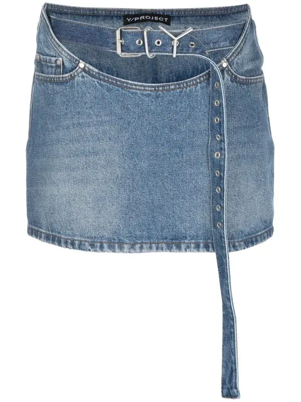 Y/project Belted Denim Miniskirt - Blue