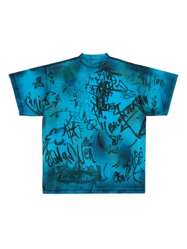 Balenciaga Skater Graffiti Logo-Print T-Shirt - Blue | Editorialist