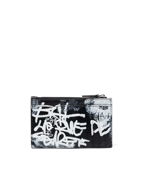 Balenciaga Graffiti-Print Wallet - Black | Editorialist