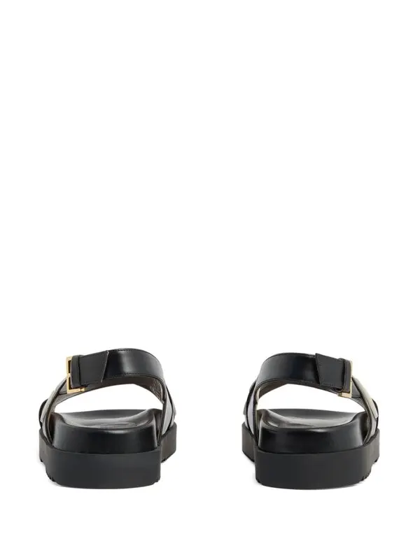 Gucci Logo-Embossed Leather Sandals - Black | Editorialist display picture 1