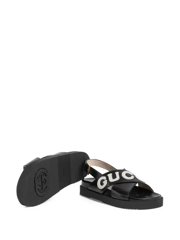 Gucci Logo-Embossed Leather Sandals - Black | Editorialist display picture 2