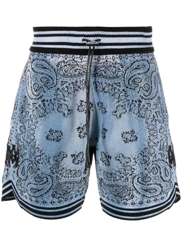 Amiri Paisley-print Embroidered Logo Deck Shorts - Blue