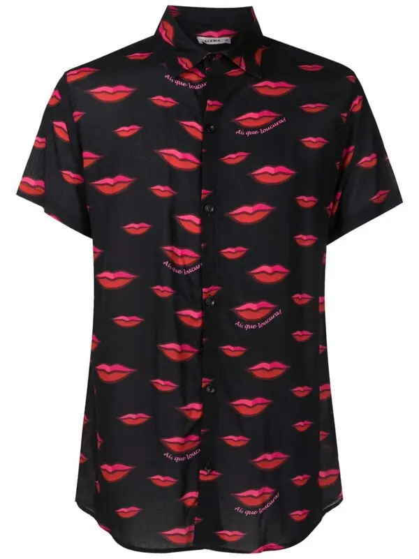 AMIR SLAMA Lips-print Short-sleeved T-shirt - Black
