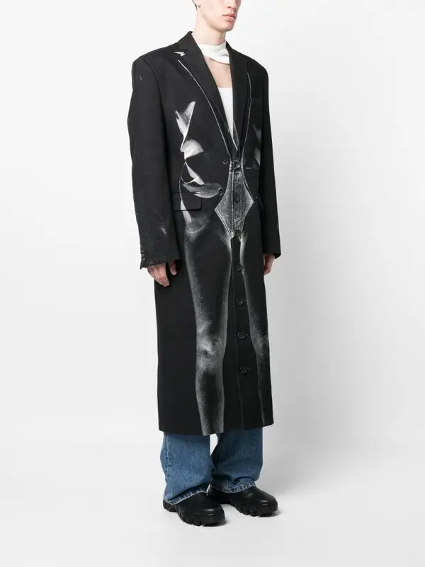 Y/Project X Jean Paul Gaultier Janty Trompe L'Oeil Coat In Black