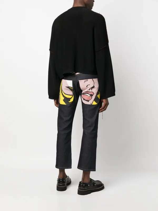 Junya Watanabe Graphic-print Cropped Jeans