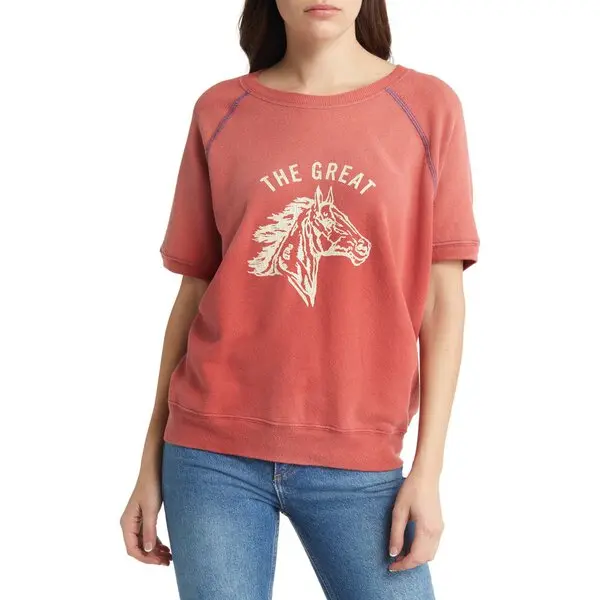The Great. Bronco Short Sleeve Cotton Graphic Sweatshirt