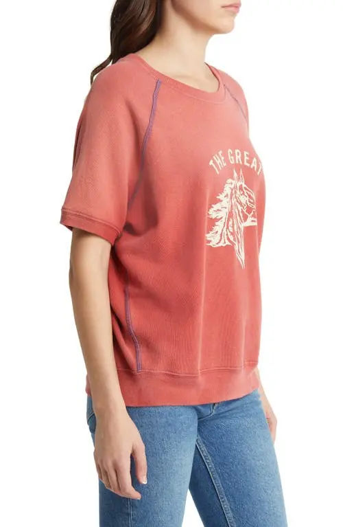 The Great. Bronco Short Sleeve Cotton Graphic Sweatshirt