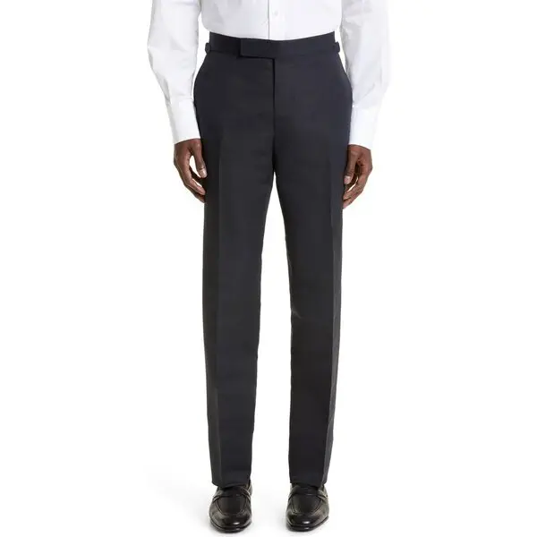 TOM FORD Shelton Cotton & Silk Poplin Tuxedo Pants - Black