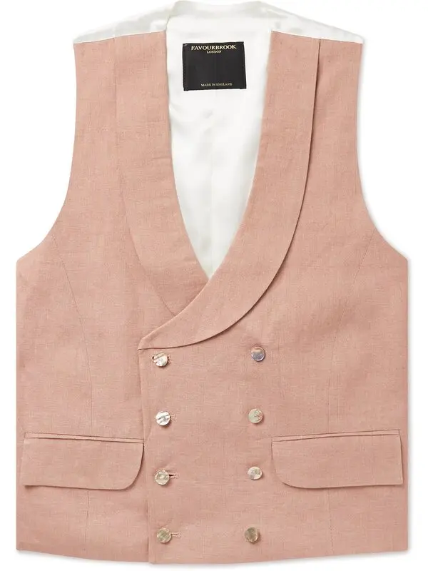 FAVOURBROOK Sidmouth Slim-fit Shawl-collar Double-breasted Linen Waistcoat - Pink