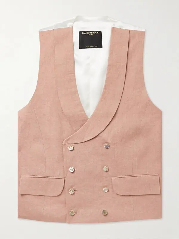 FAVOURBROOK Sidmouth Slim-fit Shawl-collar Double-breasted Linen Waistcoat - Pink