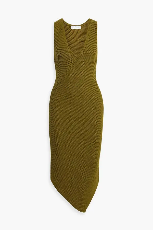 Equipment Lucasse Asymmetric Ribbed Midi Dress In Army Green - 85% Off |  Editorialist