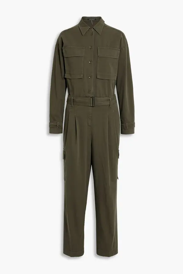 LUISA CERANO Belted Pleated Jumpsuit - Army Green