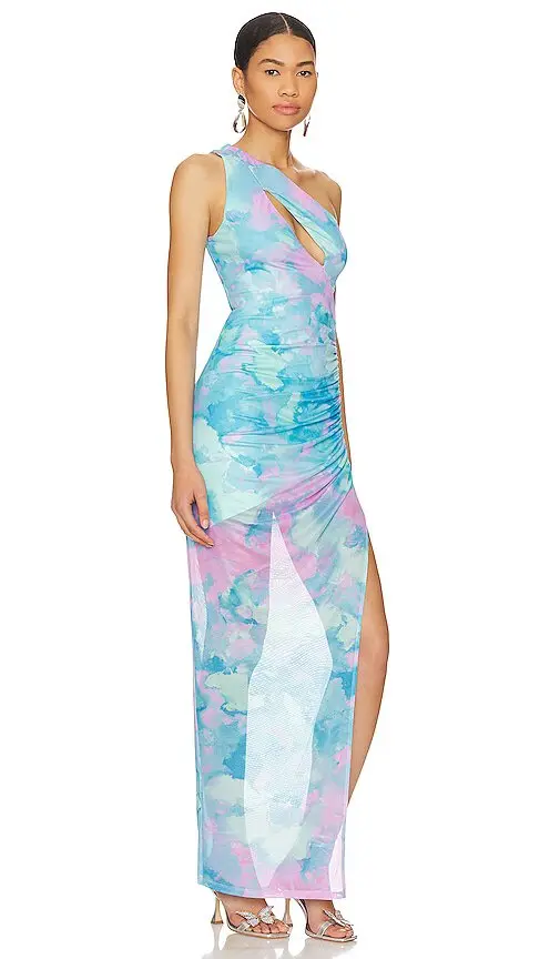 Majorelle Dorothea Gown One Shoulder, Cut Out, Slit - Blue Watercolor