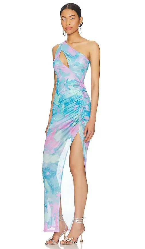 Majorelle Dorothea Gown One Shoulder, Cut Out, Slit - Blue Watercolor