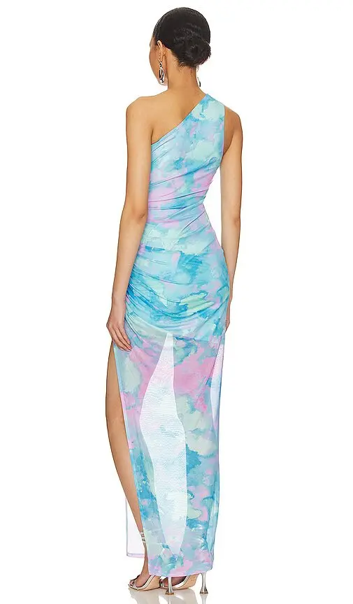 Majorelle Dorothea Gown One Shoulder, Cut Out, Slit - Blue Watercolor