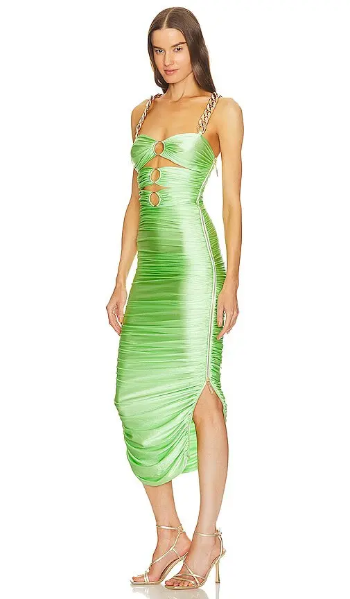 knee length dresses for ladies Green Neon Tropical Palm Leaves Midi Dress – JorJune main image 1