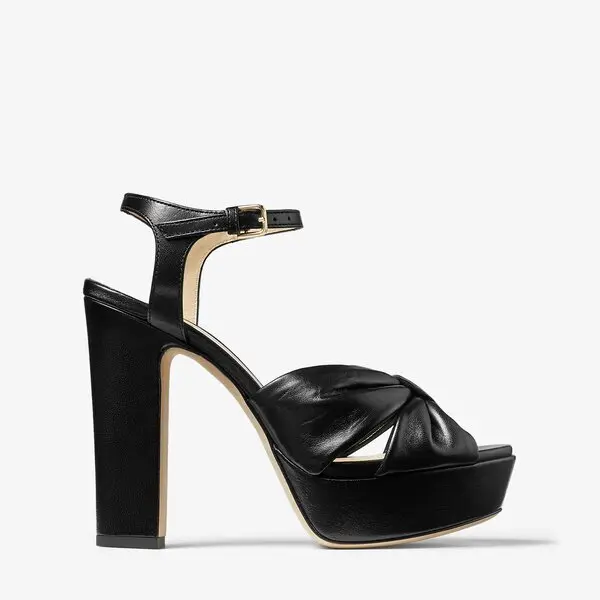 JIMMY CHOO Heloise 120 Nappa Leather Platform Sandals - Black