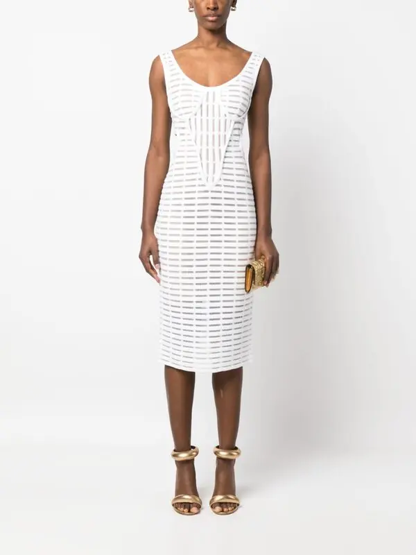 GENNY Cut-out Corded Midi Dress - White