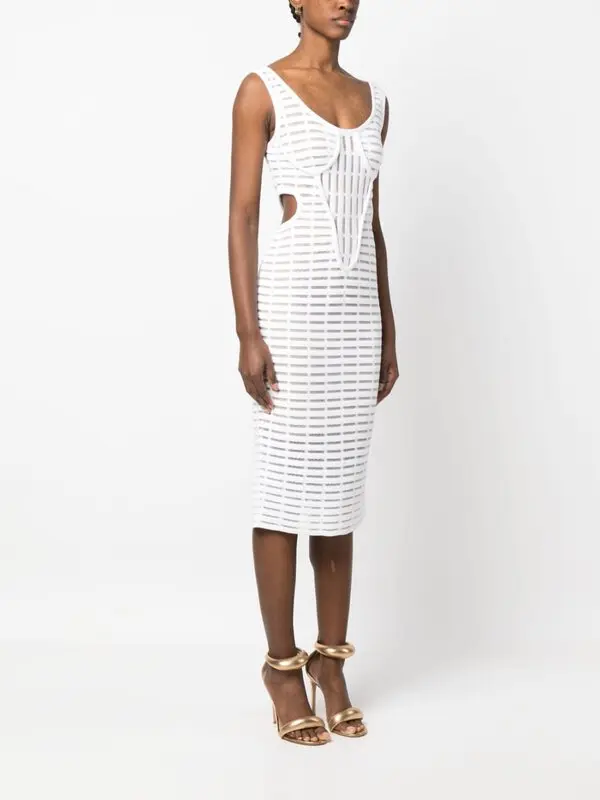 GENNY Cut-out Corded Midi Dress - White