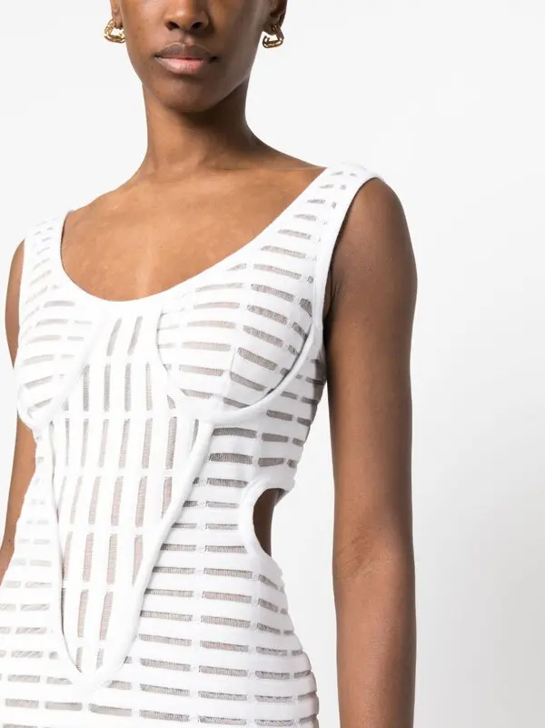 GENNY Cut-out Corded Midi Dress - White