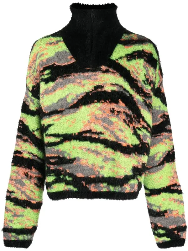 ERL Tiger-print Knit Jumper - Green