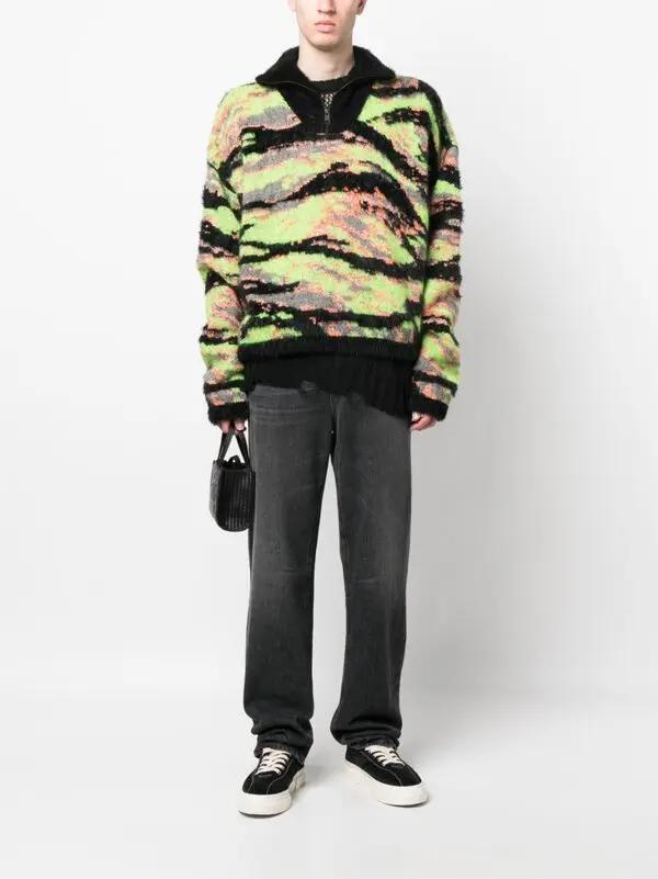 ERL Tiger-print Knit Jumper - Green