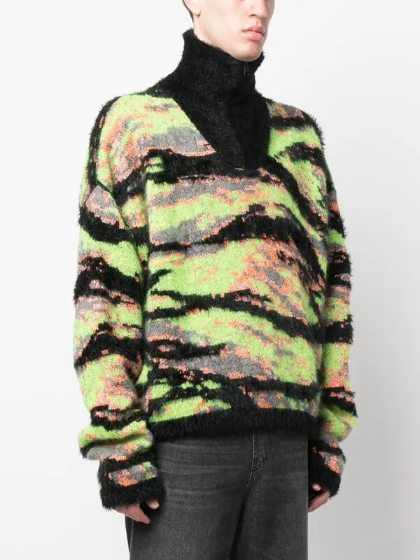ERL Tiger-print Knit Jumper - Green