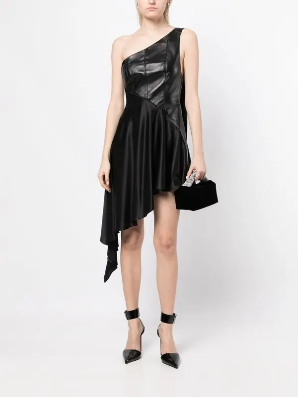 Matriel One-shoulder Faux-leather Dress - Black | Editorialist