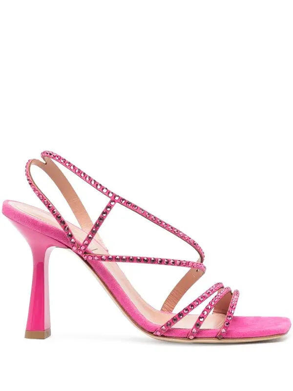 Alberta Ferretti Calf-leather Sandals With Rhinestone Embellishment - Pink