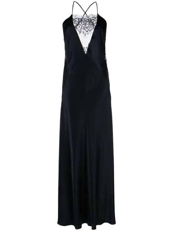 Michelle Mason Lace-inset Gown - Black