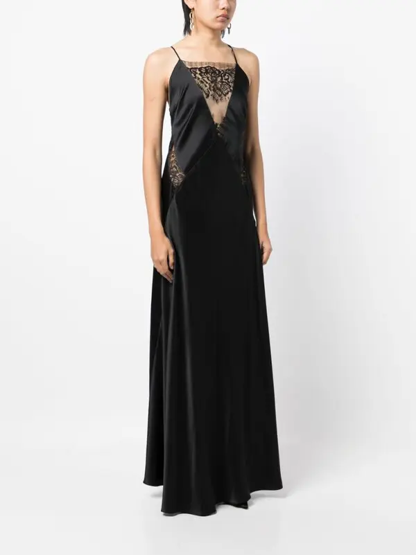 Michelle Mason Lace-inset Gown - Black