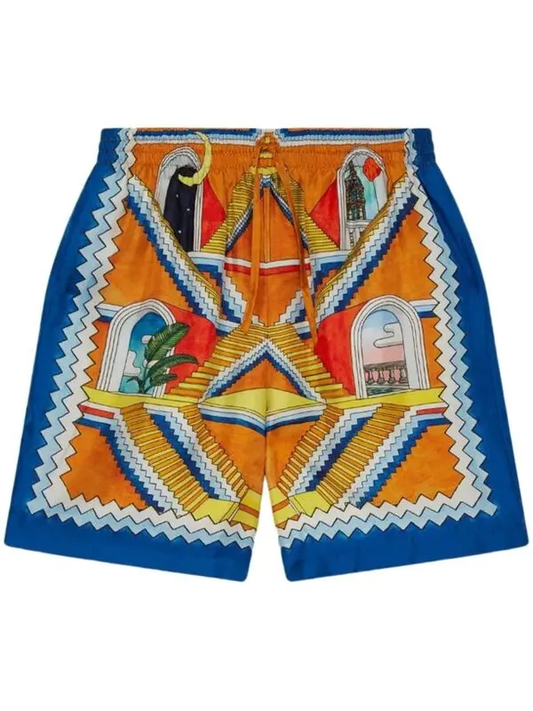 Casablanca Escalier Infini Silk Shorts - Blue