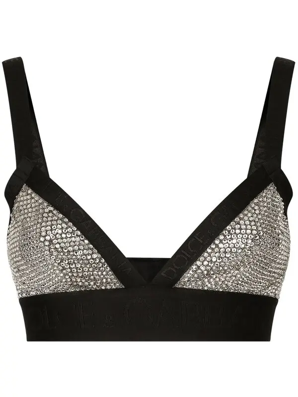 Dolce & Gabbana Kim Rhinestone-embellished Triangle Bra - Black