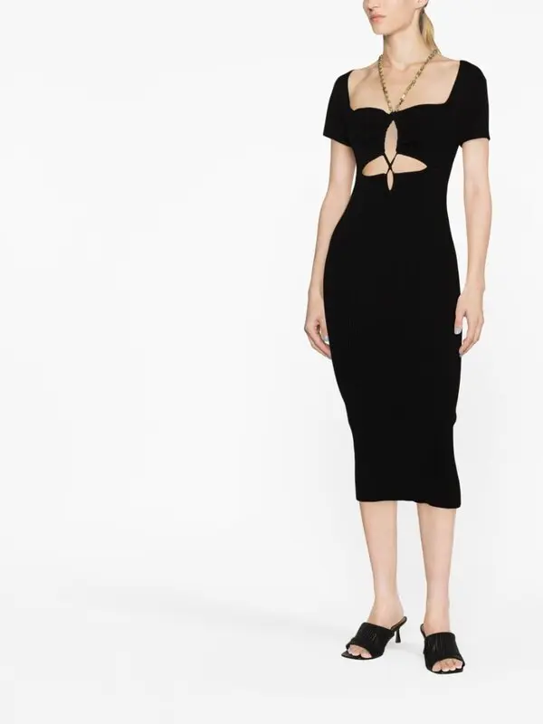 Pinko Chain-strap Cutout Ribbed-knit Midi Dress