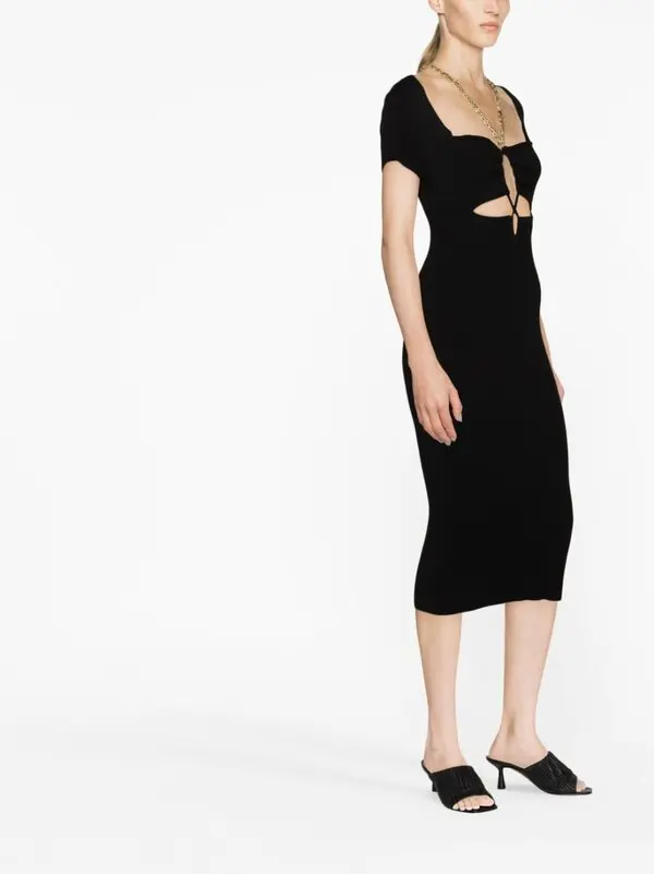 Pinko Chain-strap Cutout Ribbed-knit Midi Dress