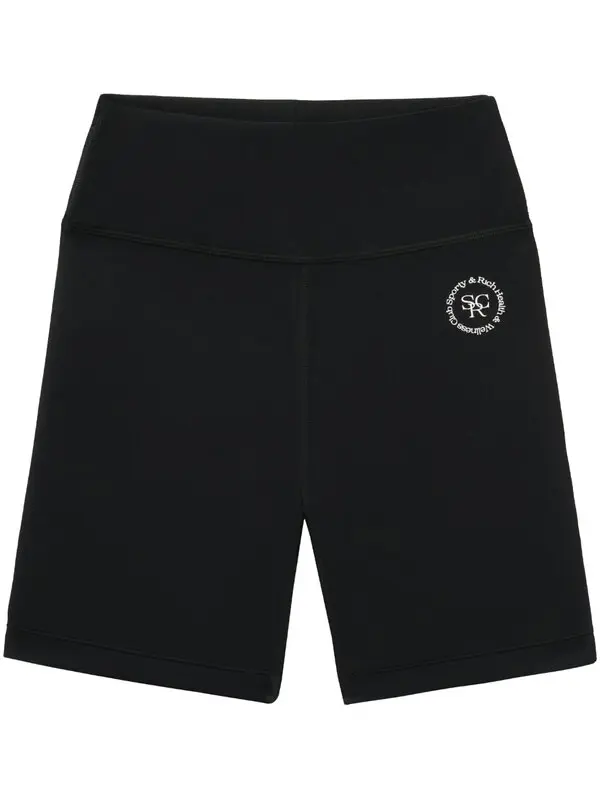SPORTY & RICH N.02 Embroidered-logo Shorts - Black