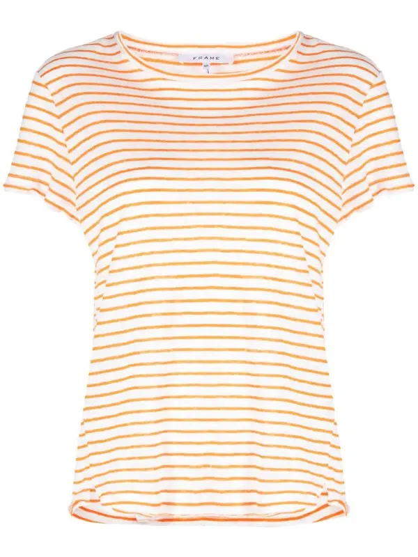 FRAME Striped Organic-linen T-shirt - Neutrals