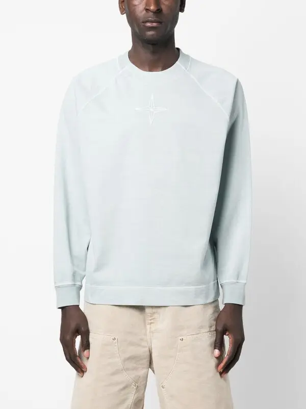 Stone Island Logo-embroidered Cotton Sweatshirt - Blue
