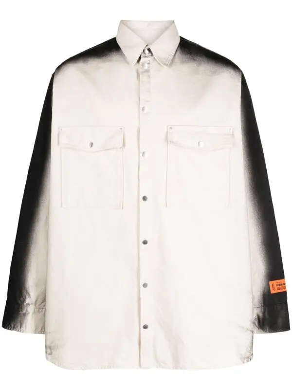 Heron Preston Faded-effect Logo-patch Shirt - Neutrals