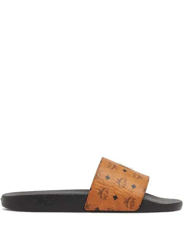 Mcm Monogram-print Rubber Slides
