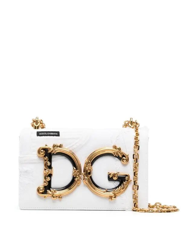 Dolce & Gabbana Logo-plaque Denim Shoulder Bag - White