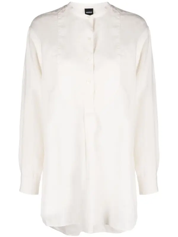 Aspesi Collarless Linen Bib Shirt - Neutrals